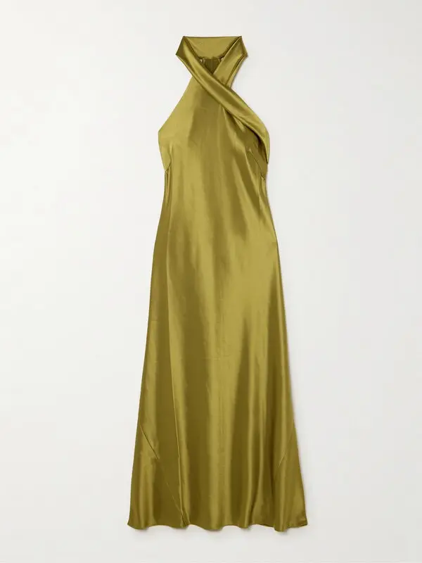 Galvan Pandora Satin Halterneck Midi Dress