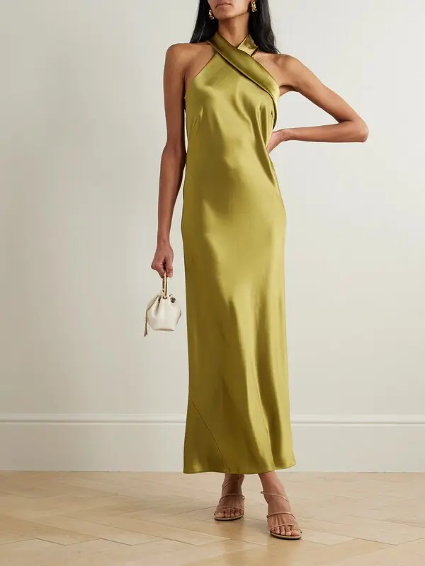 Galvan Pandora Satin Halterneck Midi Dress
