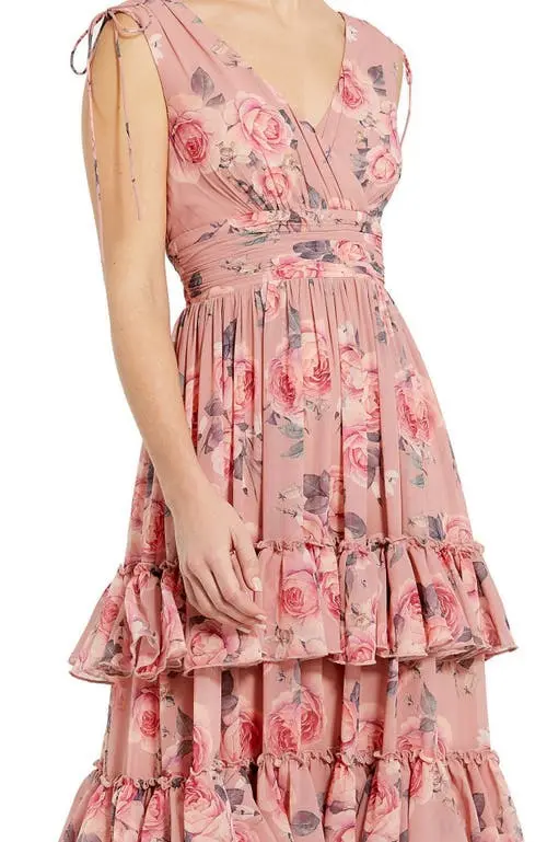 Mac Duggal Floral Chiffon Tiered Gown