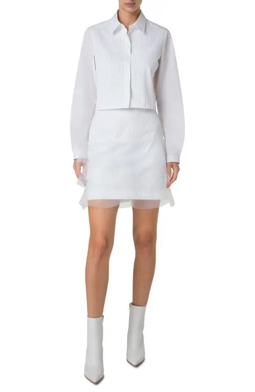 Akris Pleat Front Cotton Voile Crop Shirt