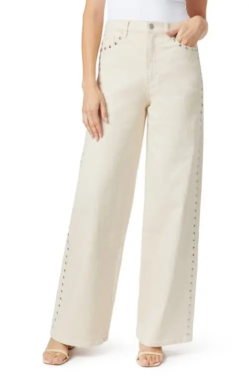 Habitual Studded High-rise Wide Leg Jeans - Ecru