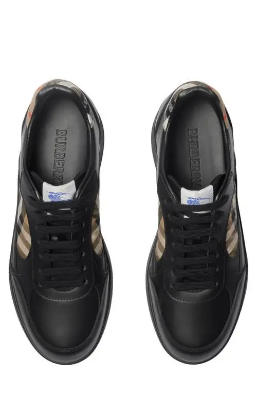 Burberry Terrace Leather And Check Canvas Sneakers