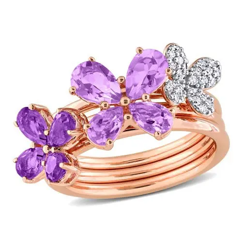 JULIANNA B. Diamond & Gemstone Floral 3-piece Ring Set - Amethyst