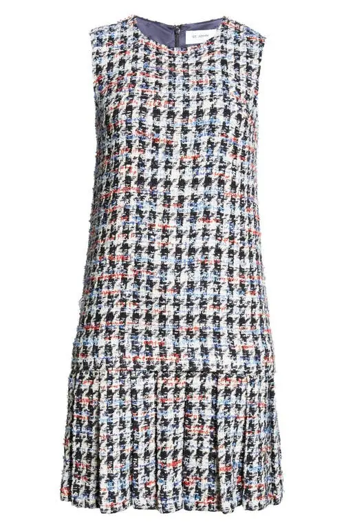 St. John Houndstooth Tweed Shift Mini Dress
