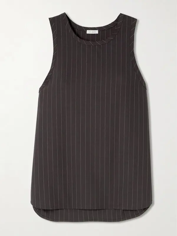ST. AGNI Distressed Pinstriped Wool-blend Tank - Brown