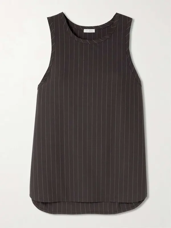 ST. AGNI Distressed Pinstriped Wool-blend Tank - Brown