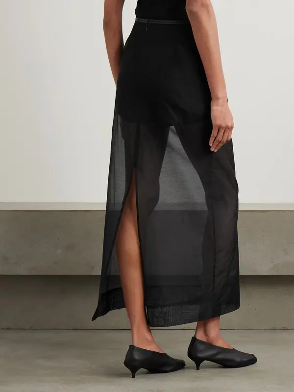 ST. AGNI Leather-trimmed Organic Cotton-blend Tulle Maxi Skirt