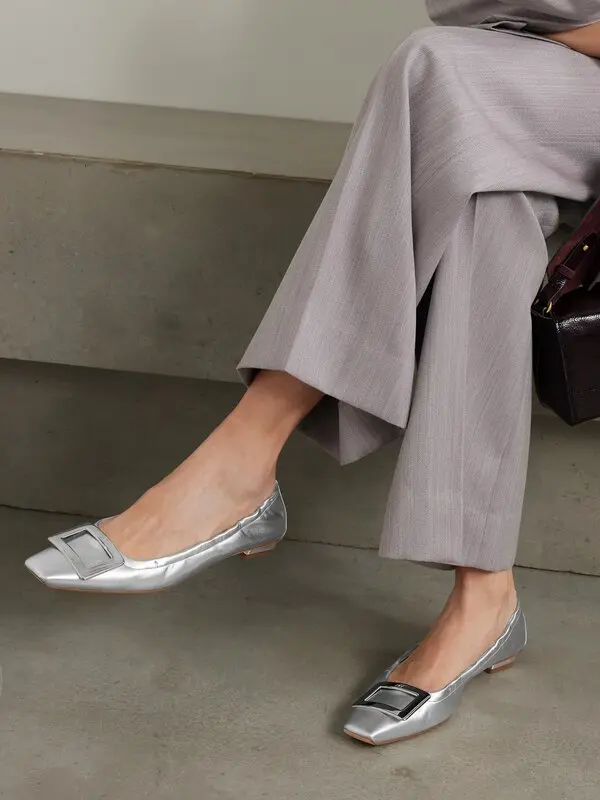 ROGER VIVIER Belle Vivier 25 Embellished Metallic Ballet Flats - Silver
