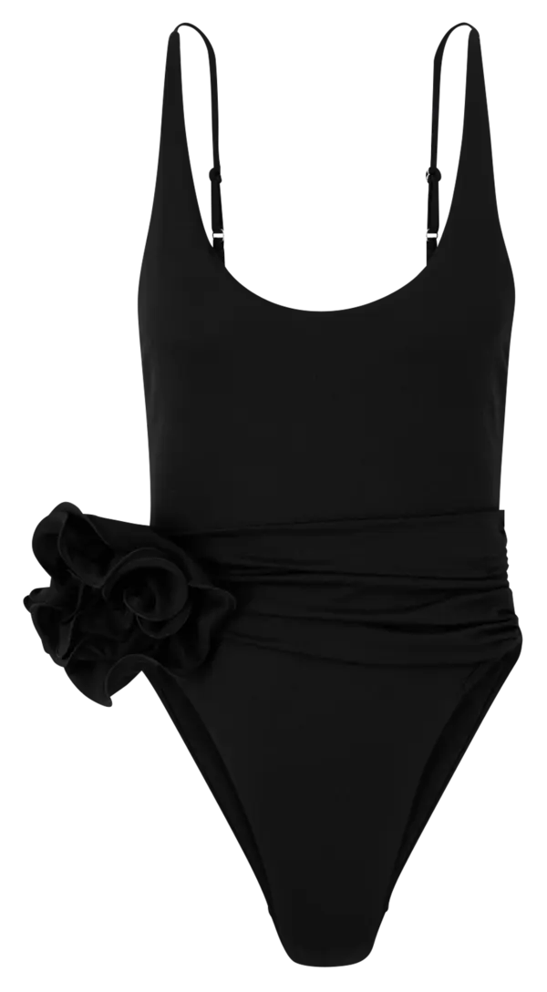 Magda Butrym Appliquéd Ruched Swimsuit - Black