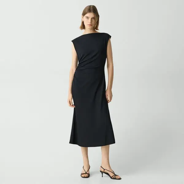 Theory Draped Boatneck Sheath Dress - Black