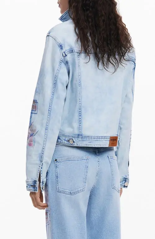 Desigual Patch Print Denim Trucker Jacket - Medium Blue