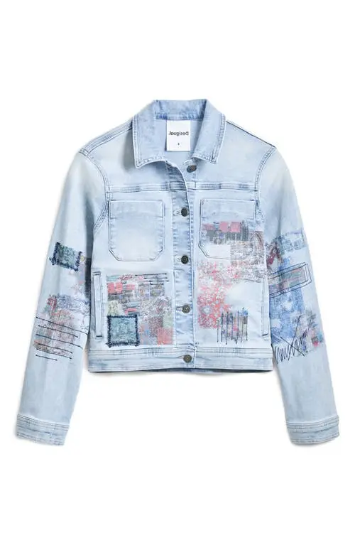 Desigual Patch Print Denim Trucker Jacket - Medium Blue