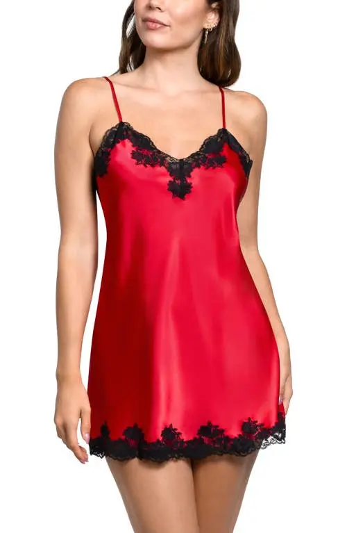IN BLOOM BY JONQUIL Josie Lace Trim Stretch Satin Chemise - Red