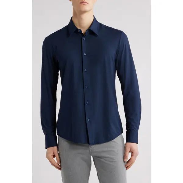 BOSS Roan Kent Knit Button-up Shirt - Dark Blue