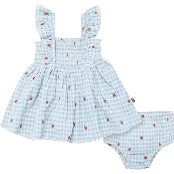 MODERN MOMENTS™ BY GERBER Ruffle Sleeve Dress And Diaper Cover Set - Strawberry Gingham