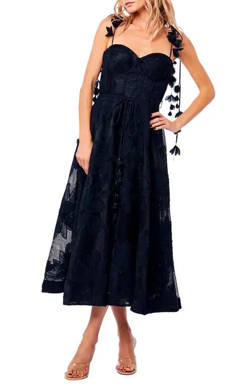 CIEBON Emilia Bustier Lace Midi Cocktail Dress - Black