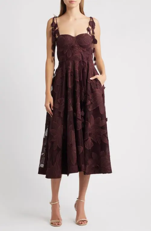 CIEBON Emilia Bustier Lace Midi Cocktail Dress - Chocolate