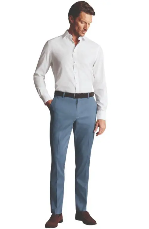 CHARLES TYRWHITT Smart Texture Trousers - Airforce Blue