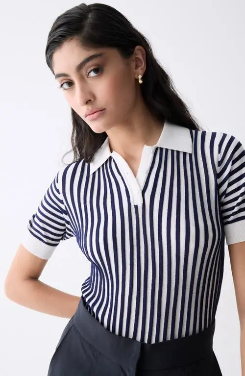Deluc Déluc. Amarenta Stripe Polo Sweater - Ecru And Navy