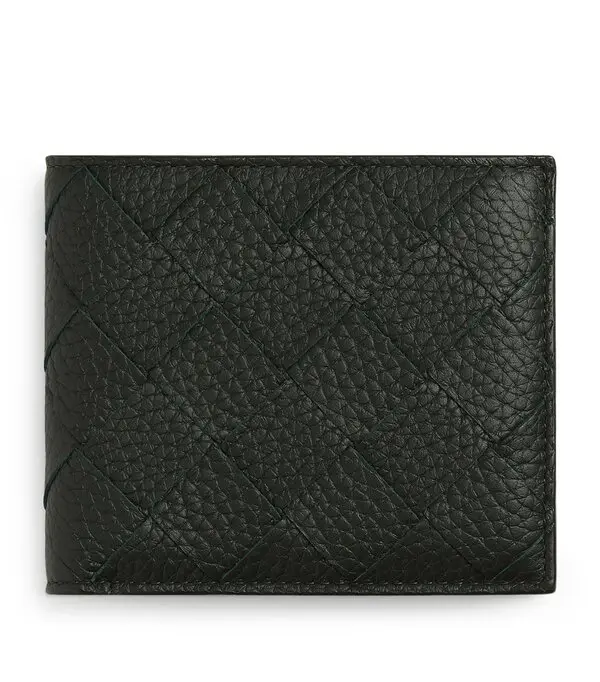 Bottega Veneta Grained Leather Intrecciato Bifold Wallet - Green