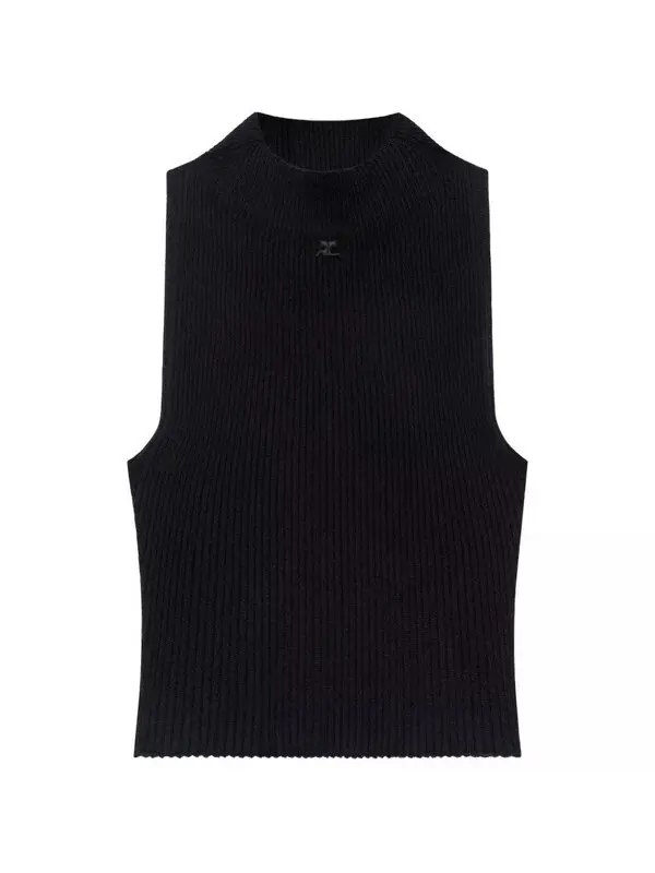 COURREGES Cropped Ribbed Tank Top - Black