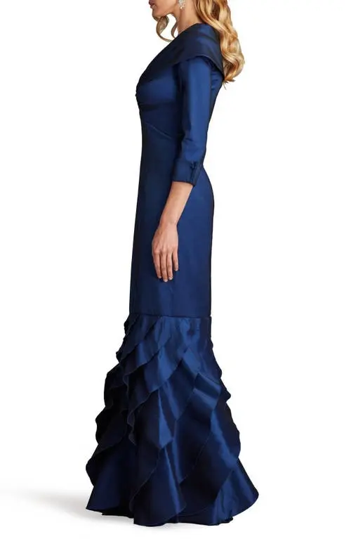 Tadashi Shoji Ruffle Detail Fit & Flare Taffeta Gown