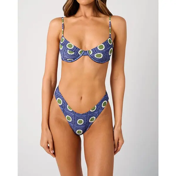WeWoreWhat Full Coverage Underwire Bikini Top - Mid Blue Multi