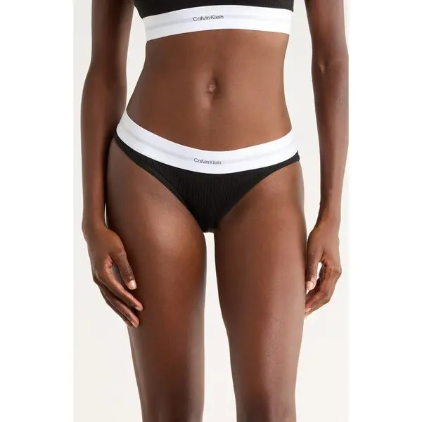 Calvin Klein Rib Logo Bikini Bottom - Black