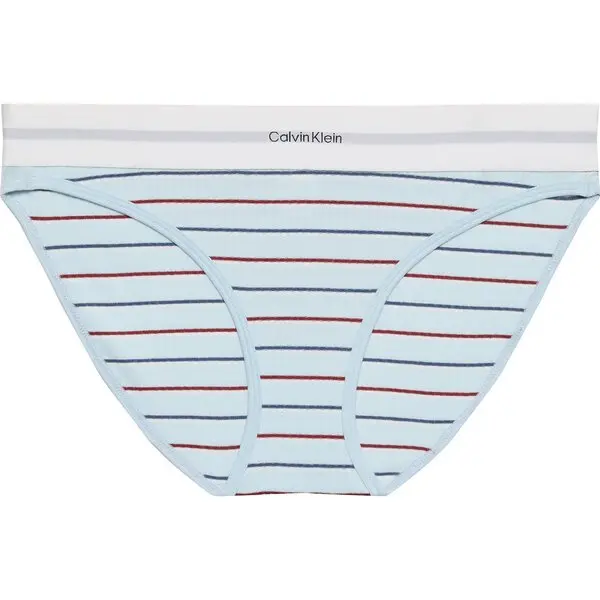 Calvin Klein Rib Logo Bikini Bottom - Two Tone Stripe Ice Water