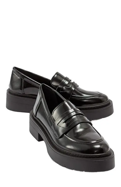 PROLOGUE SHOES Forever & Always Shoes Josie Platform Loafer - Black Patent Faux Leather