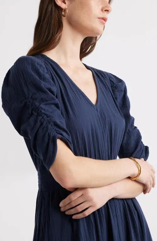 Caslon Puff Sleeve Ruffle Hem Gauze Maxi Dress In Navy Blazer - 50% Off |  Editorialist