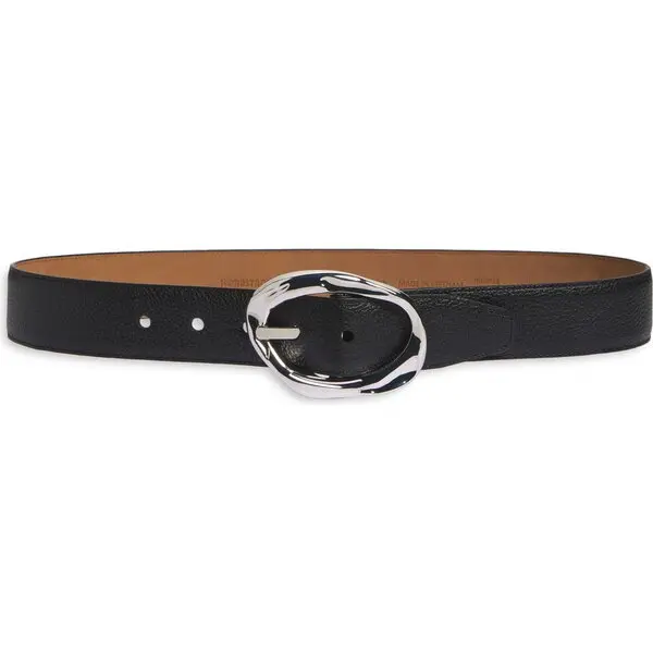 Nordstrom Cora Oval Buckle Leather Belt - Black- Silver