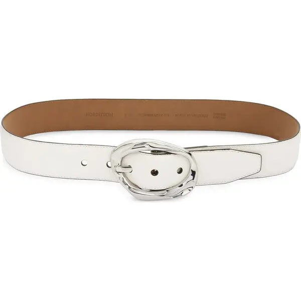 Nordstrom Cora Oval Buckle Leather Belt - Ivory- Silver