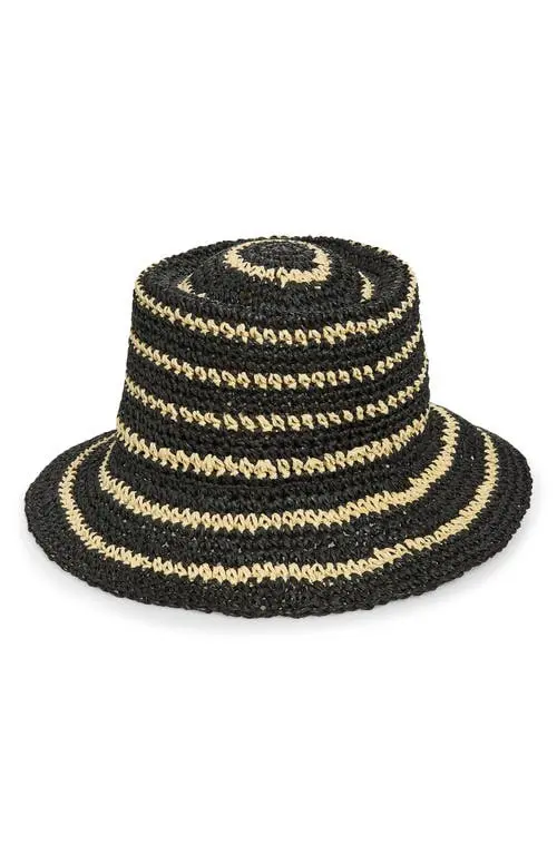 Nordstrom Stripe Packable Straw Hat - Black Combo