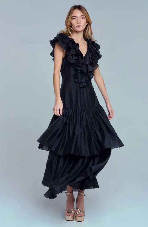 Ciebon Stelanie Flutter-Sleeve Tiered Cocktail Dress In Black - 50% Off |  Editorialist