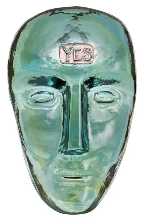 KOSTA BODA Companion Yes Glass Mask Sculpture - Green