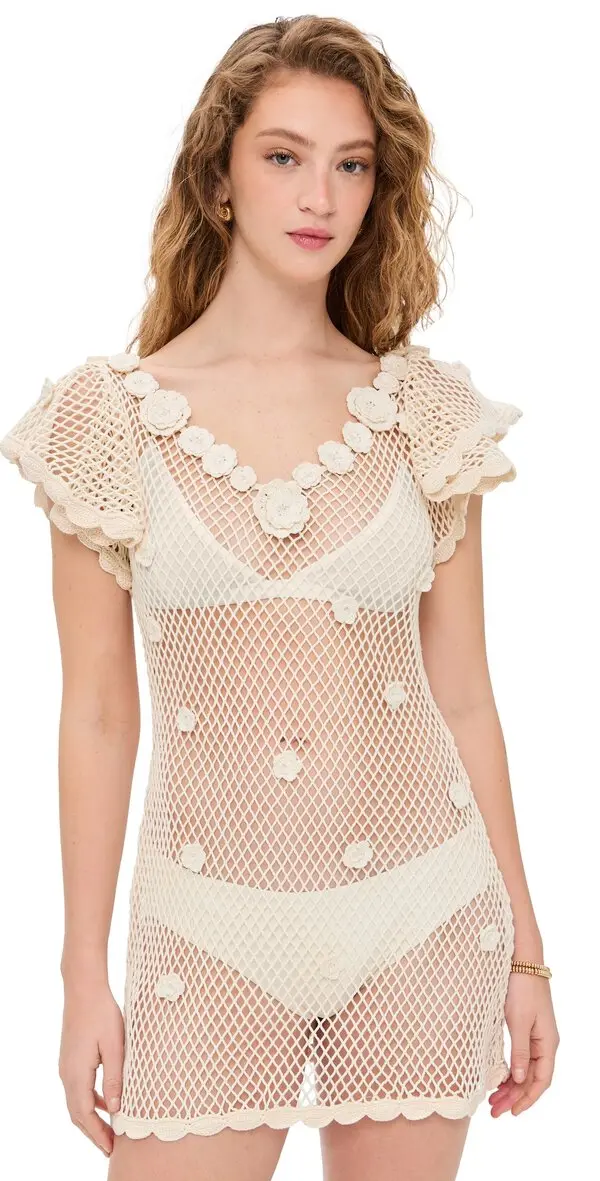 For Love & Lemons Betty Bouquet Knit Mini Dress In Cream - 60% Off |  Editorialist