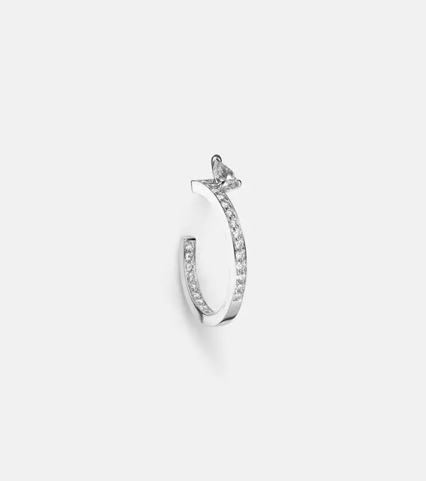 REPOSSI Serti Sur Vide 18kt White Gold Single Hoop Earring With Diamonds - Silver