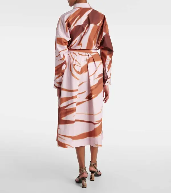 Dries Van Noten Printed Cotton Midi Skirt - Brown