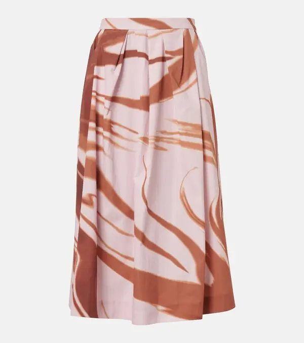 Dries Van Noten Printed Gathered Midi Skirt - Brown
