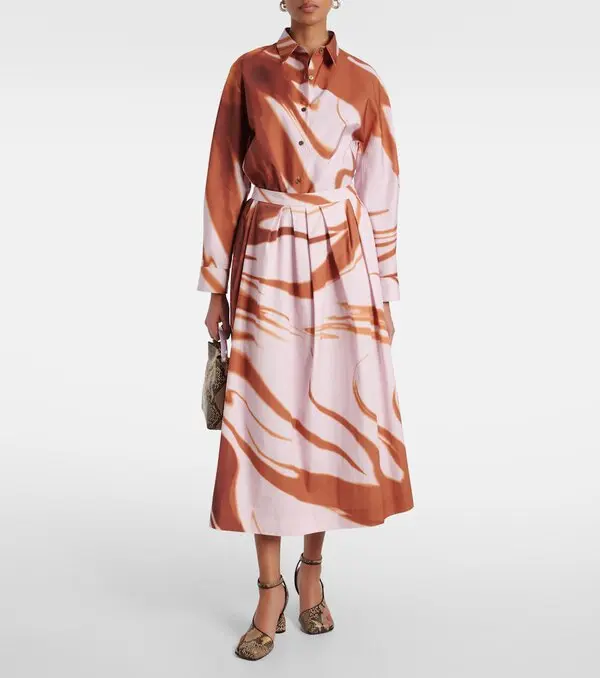 Dries Van Noten Printed Gathered Midi Skirt - Brown