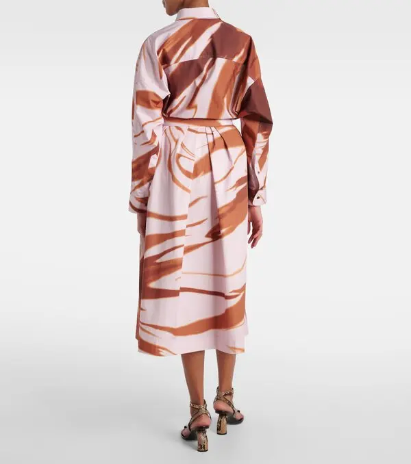 Dries Van Noten Printed Gathered Midi Skirt - Brown