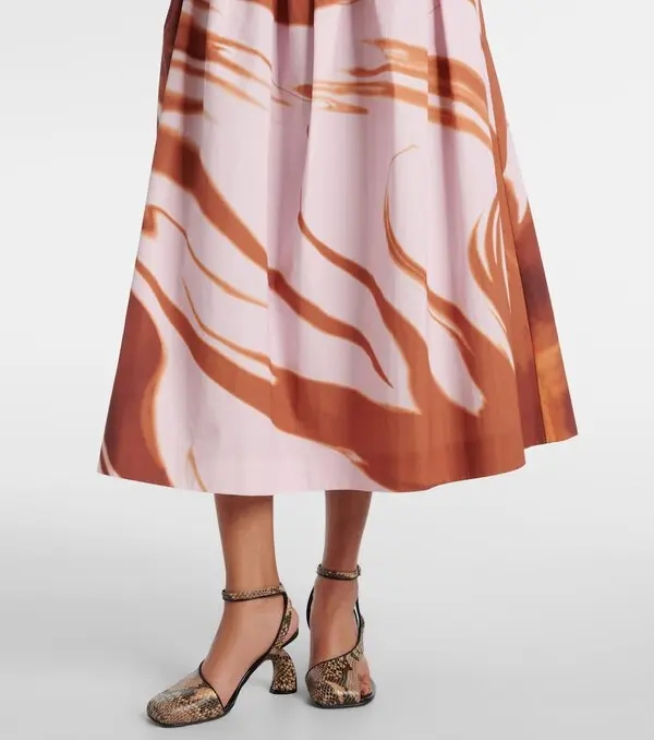 Dries Van Noten Printed Gathered Midi Skirt - Brown