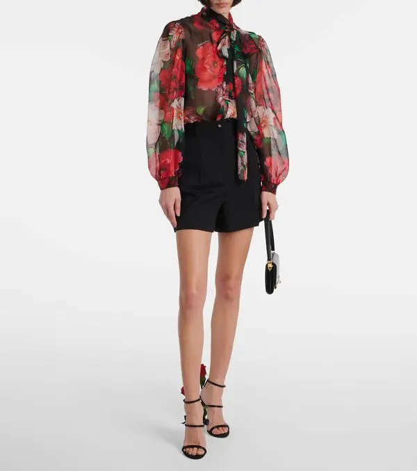 Dolce & Gabbana Floral Silk Organza Tie-neck Blouse - Multicoloured