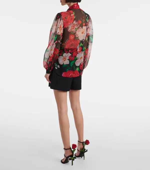 Dolce & Gabbana Floral Silk Organza Tie-neck Blouse - Multicoloured