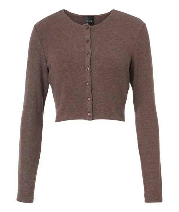 LESET Lauren Cropped Jersey Cardigan - Brown