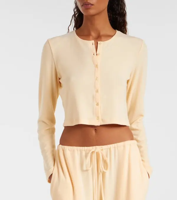 LESET Lauren Cropped Jersey Cardigan - Yellow