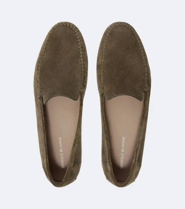 Manolo Blahnik Alder Suede Loafers - Green