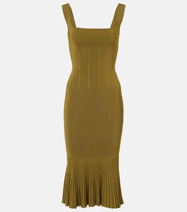 Galvan Atalanta Flared-Hem Midi Dress - Green - 30% Off | Editorialist