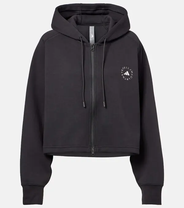 Adidas By Stella McCartney Cropped Zip-up Hoodie - Black